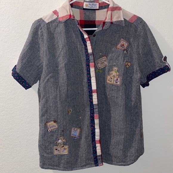 Tops | Cuse Family Berry Embroidered Collared Button Down Soft Denim | Poshmark